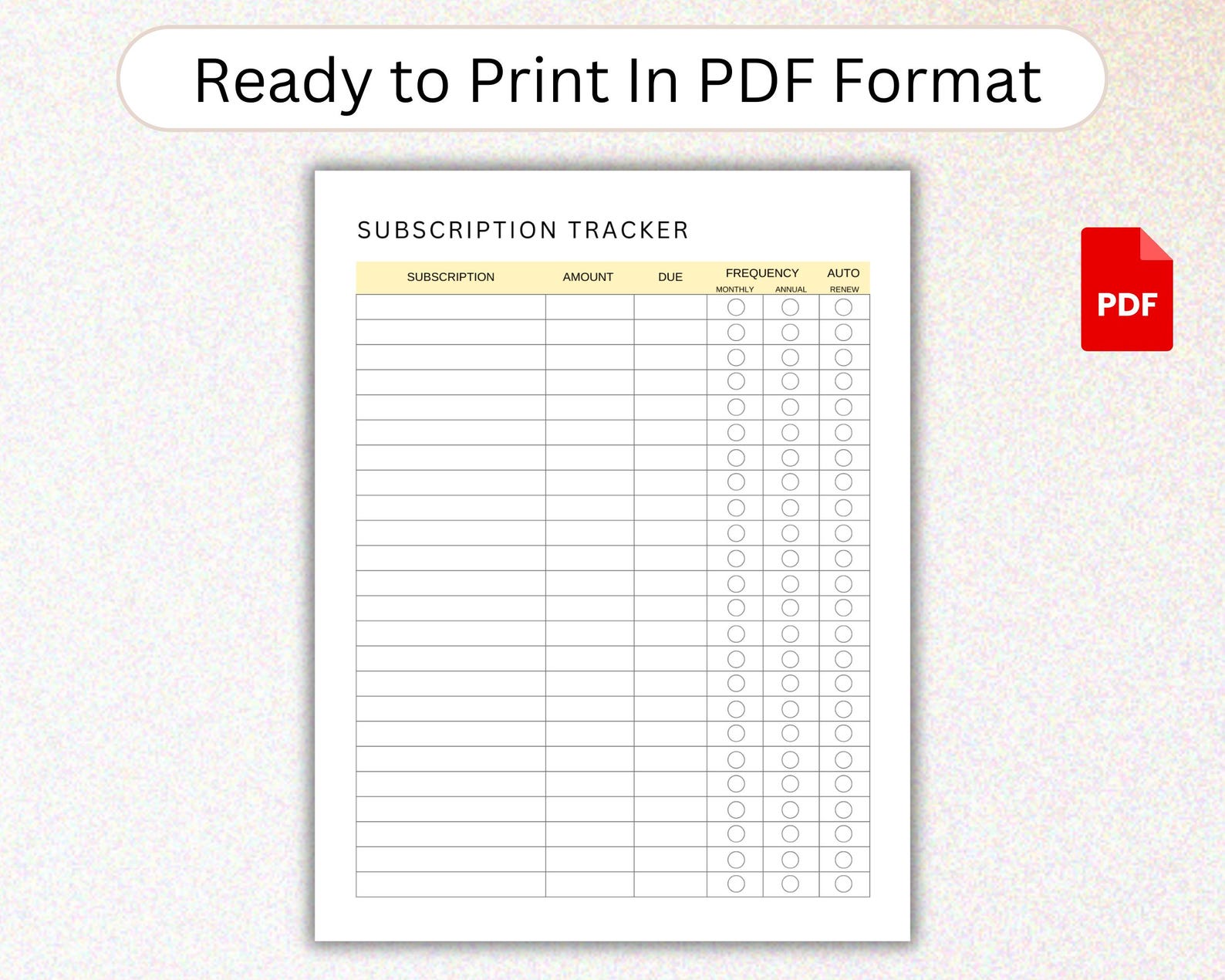 Subscription Tracker Printable PDF. Membership Tracker. Subscription ...