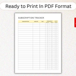 Subscription Tracker Printable PDF. Membership Tracker. Subscription ...