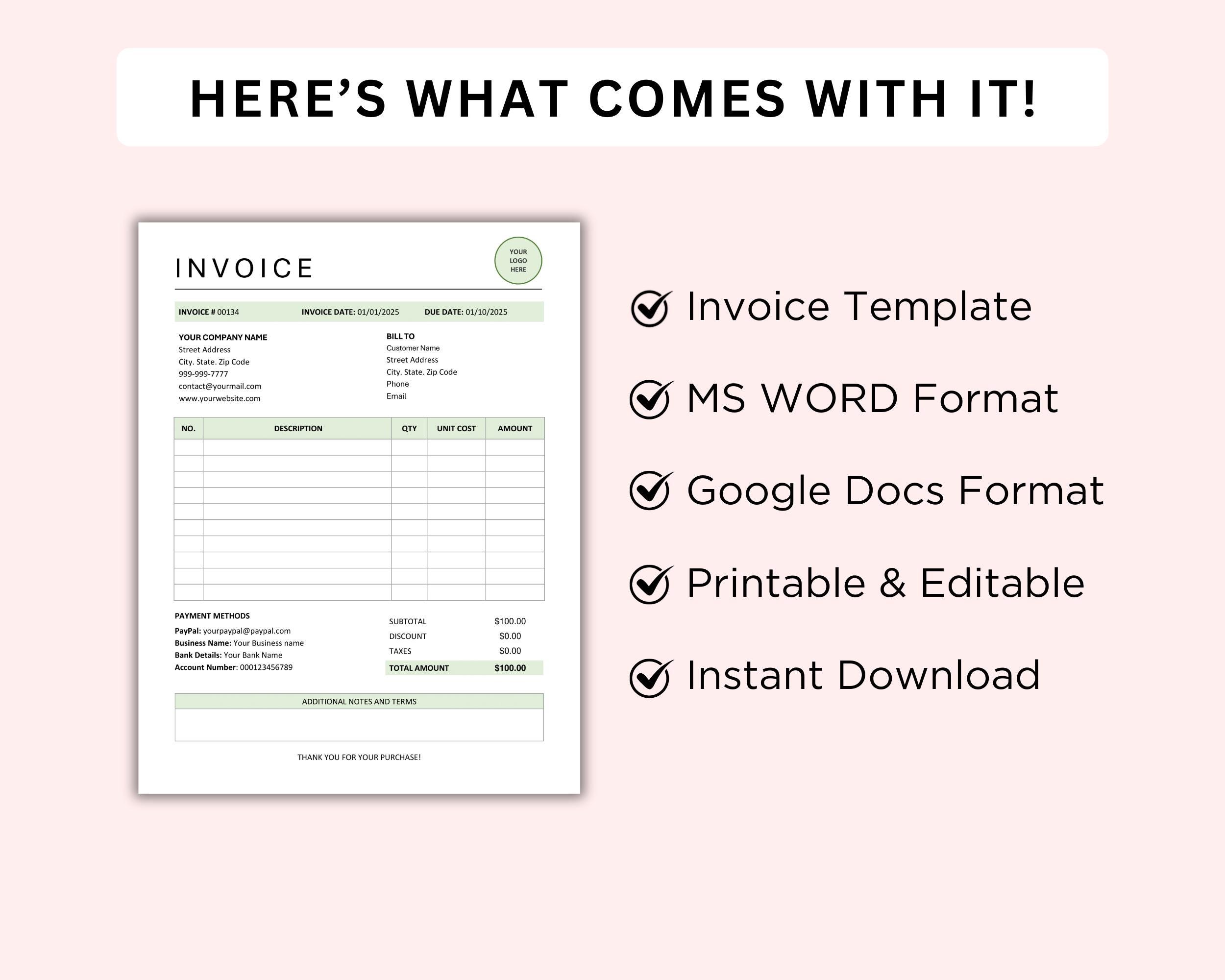 Invoice Template. Business Invoice. Invoice Word. Editable Invoice Form ...