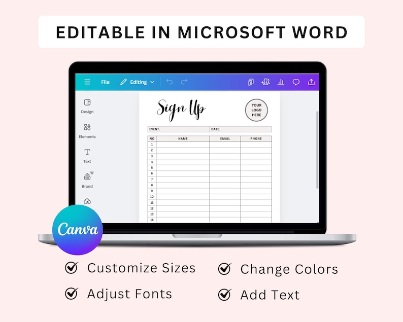 EDITABLE Sign up Sheet Template. Printable Event Sign up Sheet Form ...