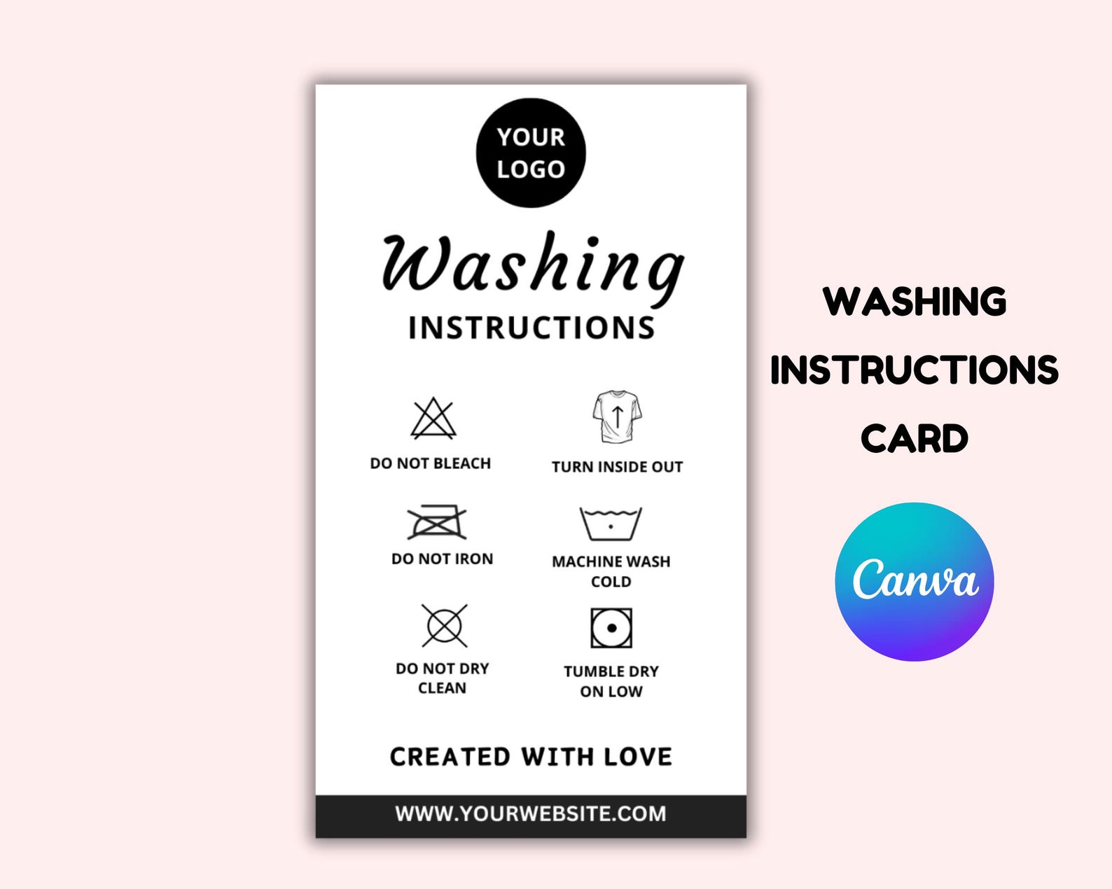 Printable Washing Instructions Card. PDF Washing Care Card. Small ...