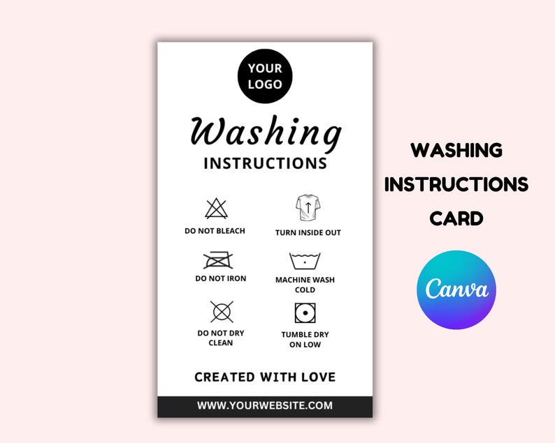 Editable Washing Instructions Card Template Printable Clothing Care ...
