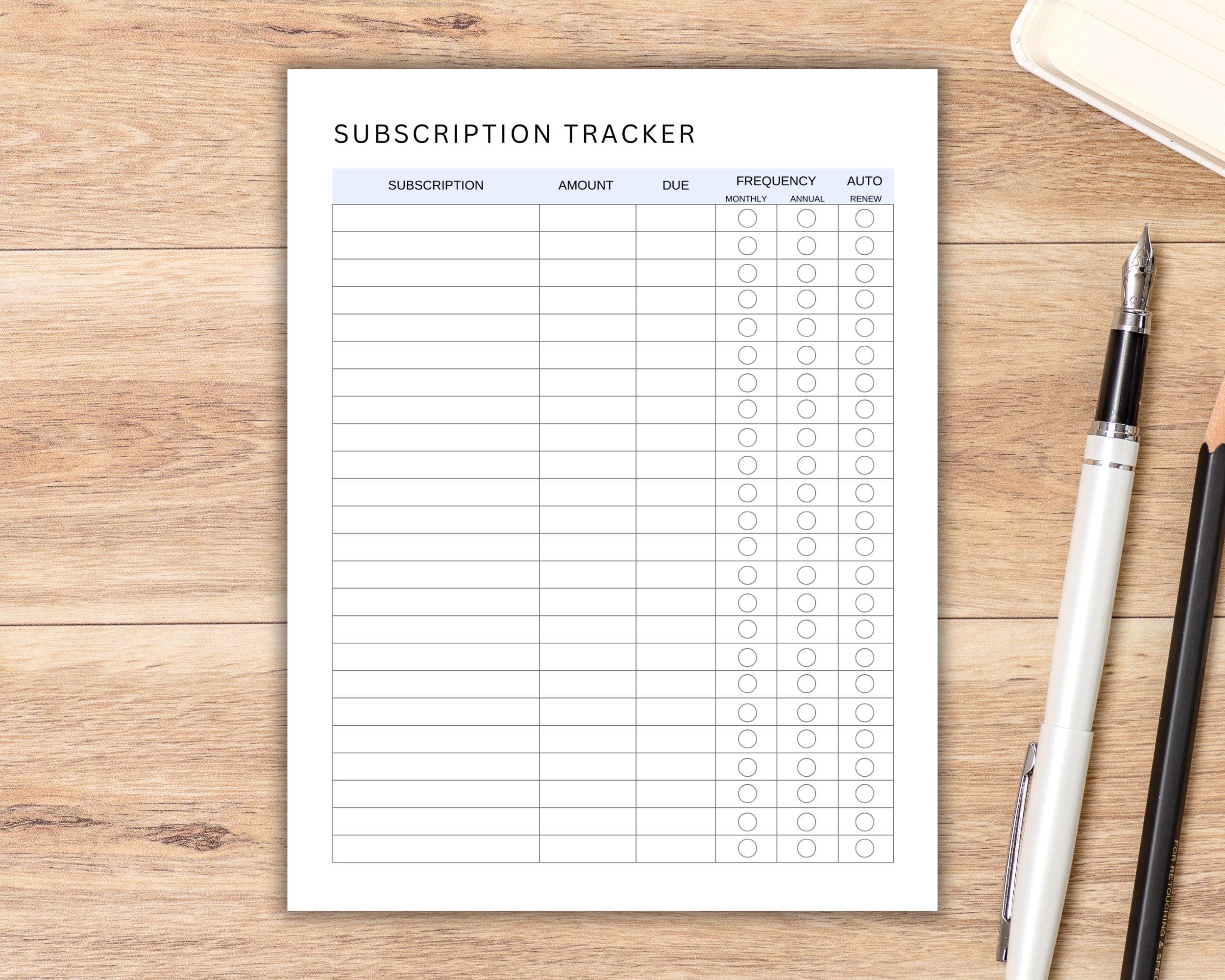 Printable Subscription Tracker. Membership Tracker. Subscription ...