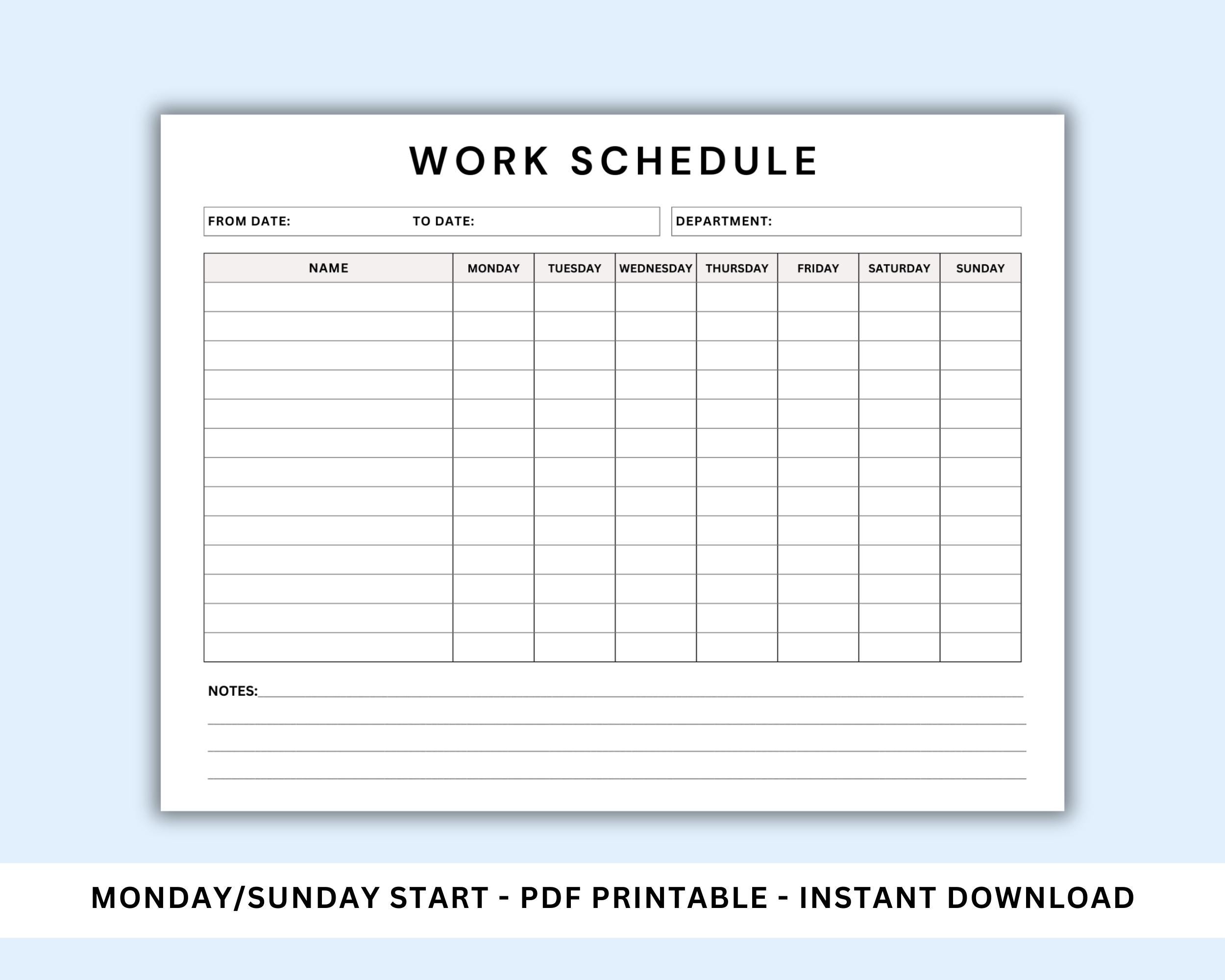 Employee Weekly Work Schedule. Weekly Work Schedule. Weekly Staff ...