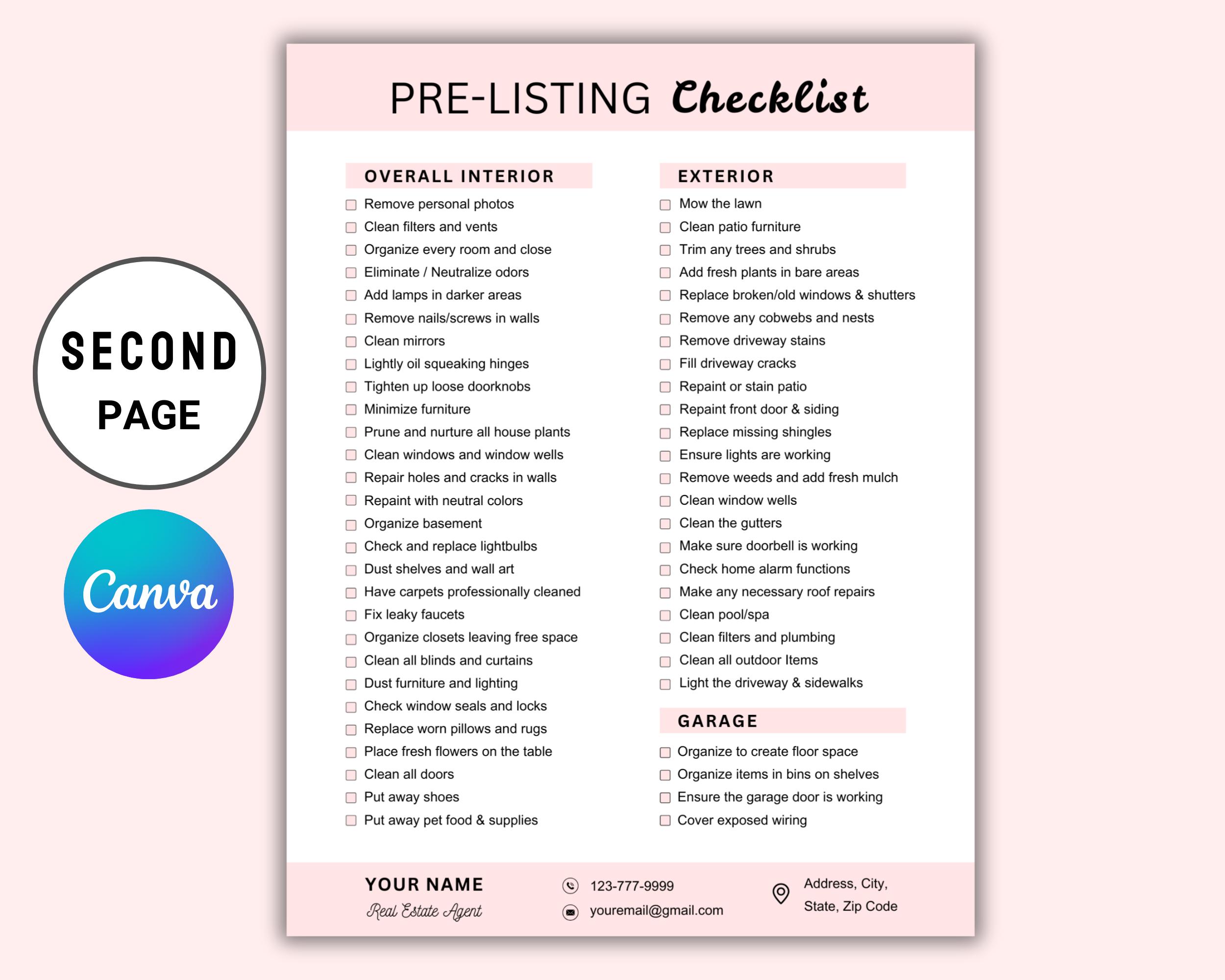 EDITABLE Pre-listing Checklist Templates. Real Estate Marketing ...