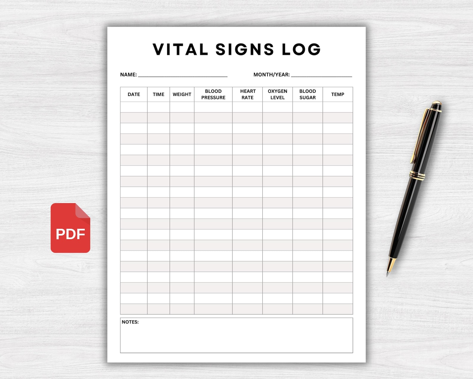Printable Vital Signs Tracker. Daily Vital Sign Chart for Nurse. Vital ...