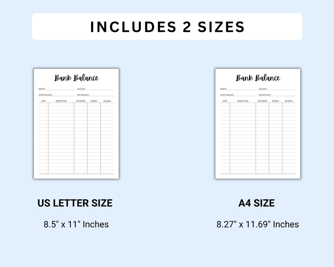 Printable Bank Balance. Bank Account Log. Savings Sheet. Banking Record ...