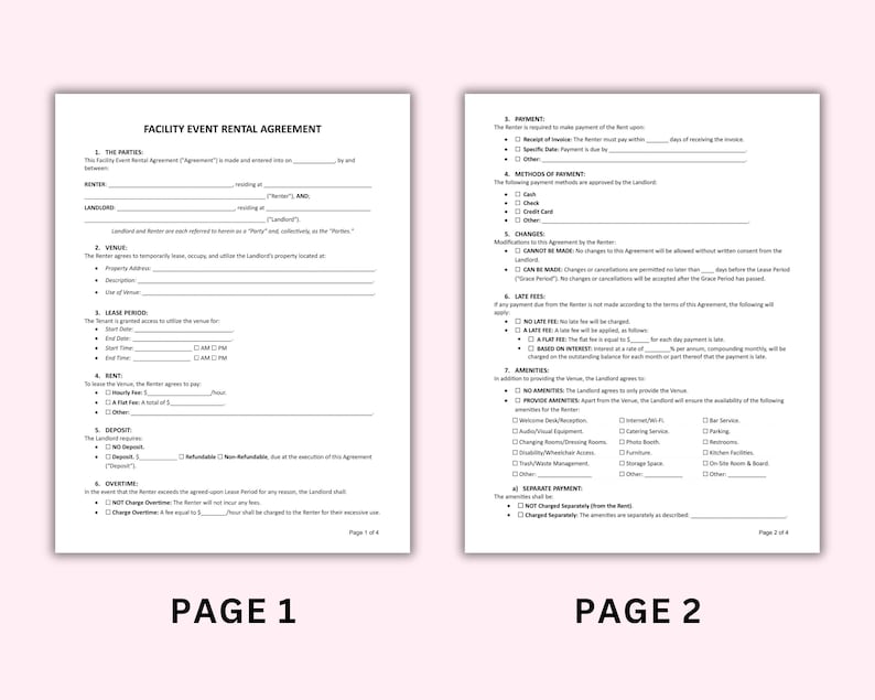 Venue Rental Agreement Template Editable, Event Venue Contract, Hall ...