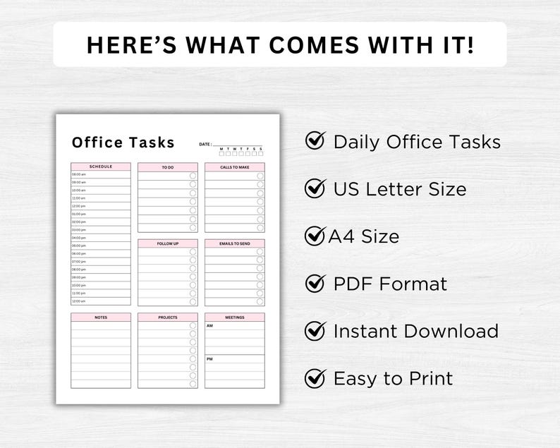 Printable Daily Office Tasks. Office Planner. Work Planner. Office To ...