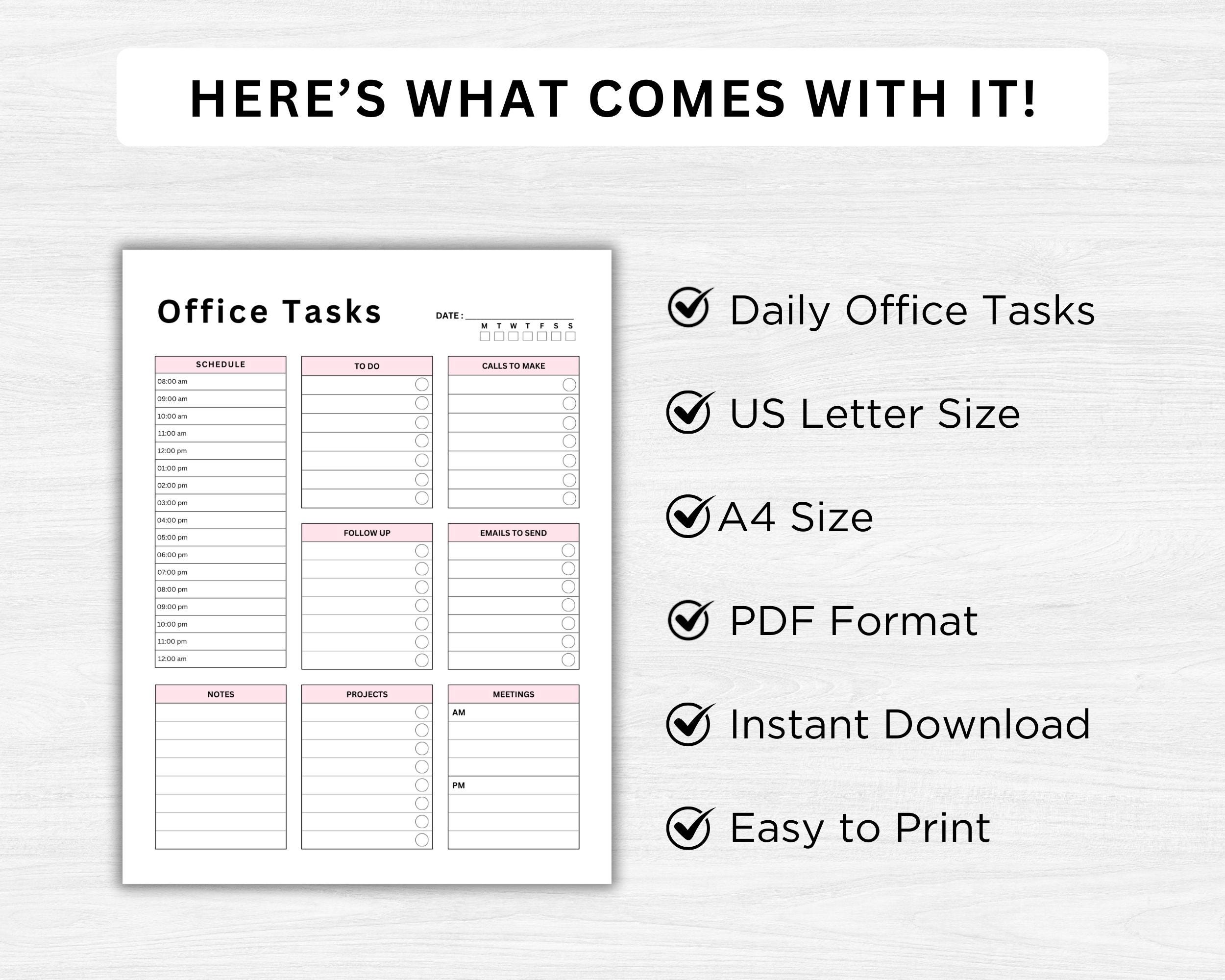 Printable Daily Office Tasks. Office Planner. Work Planner. Office To ...