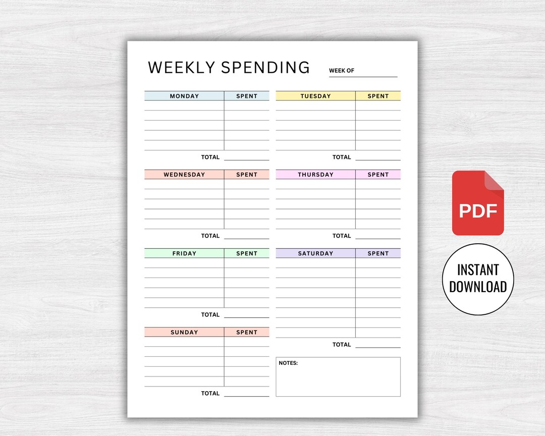 Weekly Spending Tracker Printable, Spending Log, Finance Tracker ...