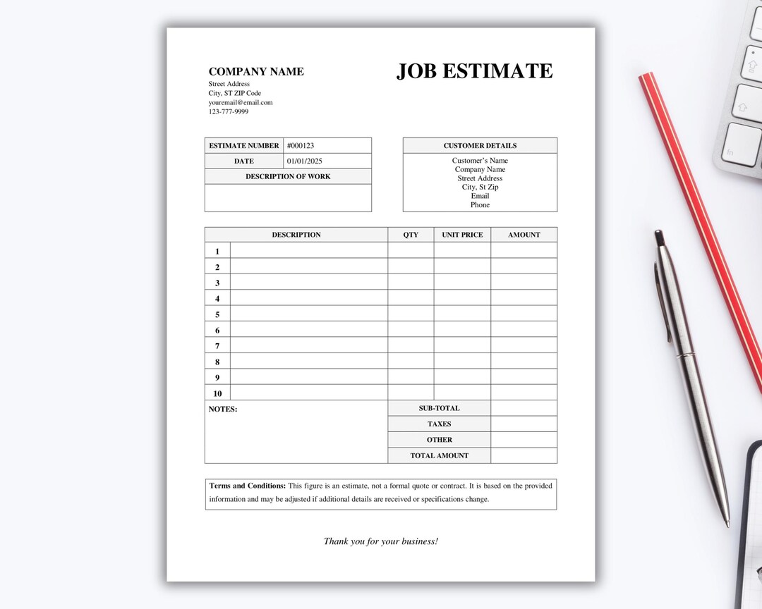 EDITABLE Job Estimate Template, Business Job Estimate, Job Proposal ...