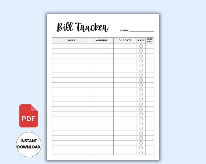 Editable Monthly Bill Tracker Yearly Bill Tracker Printable Monthly ...