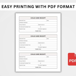 Daycare Receipt Printable, Child Care Payment Form, Childcare Receipt ...
