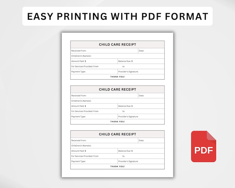Daycare Receipt Printable, Child Care Payment Form, Childcare Receipt ...