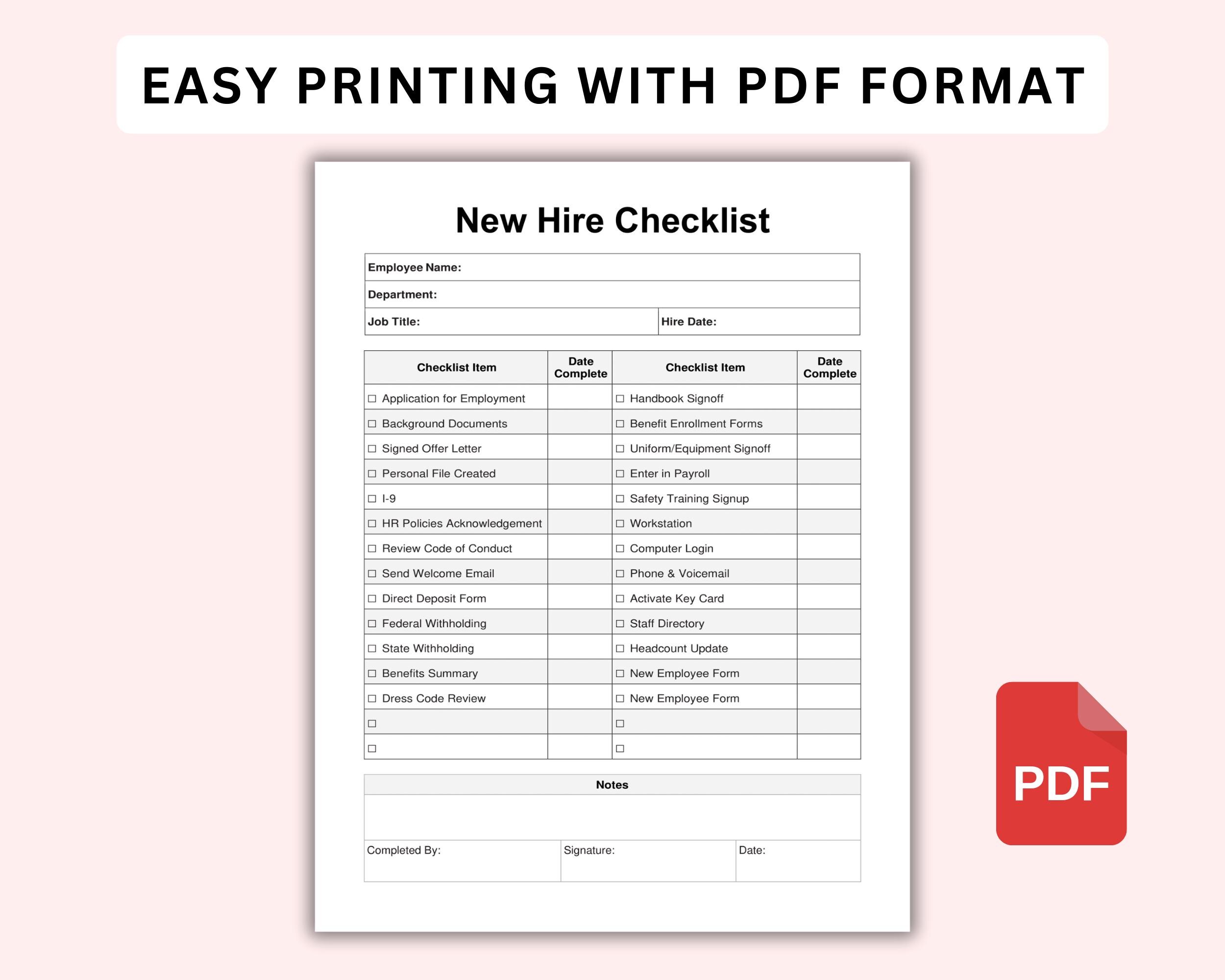 Printable New Hire Checklist Template. Employee Onboarding Checklist ...