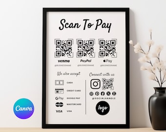 Editable Scan to Pay Sign, QR Code Sign Template, Printable Payment ...