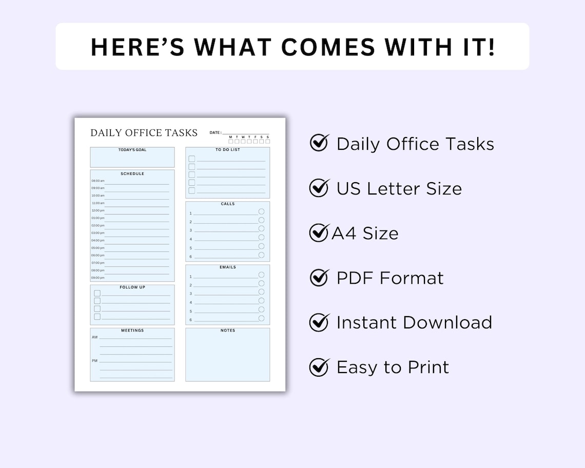Printable Daily Office Tasks. Office To-do List Planner. Office Task ...