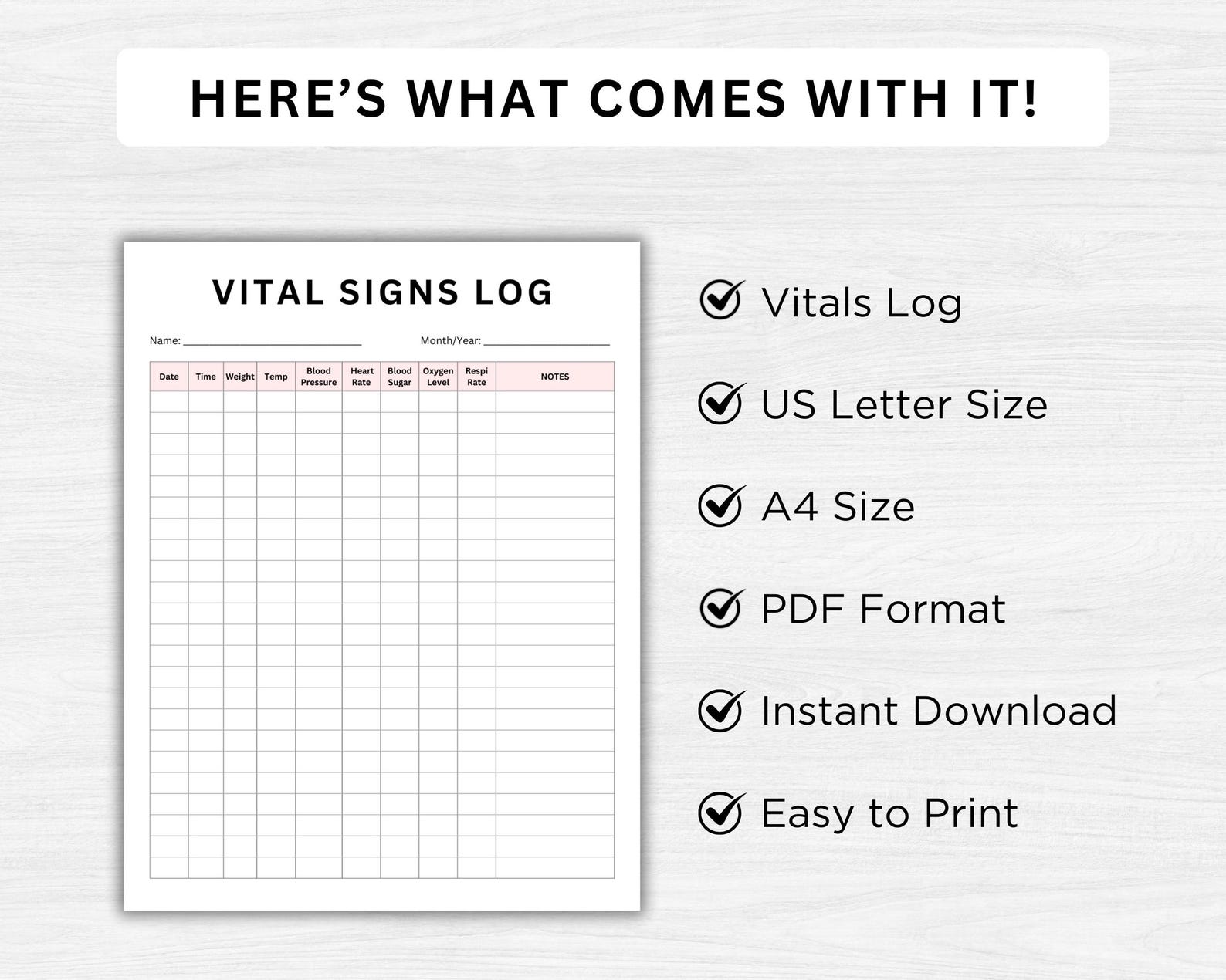 Vital Signs Tracker Printable. Vital Signs Sheet. Nursing Vitals Sheet ...