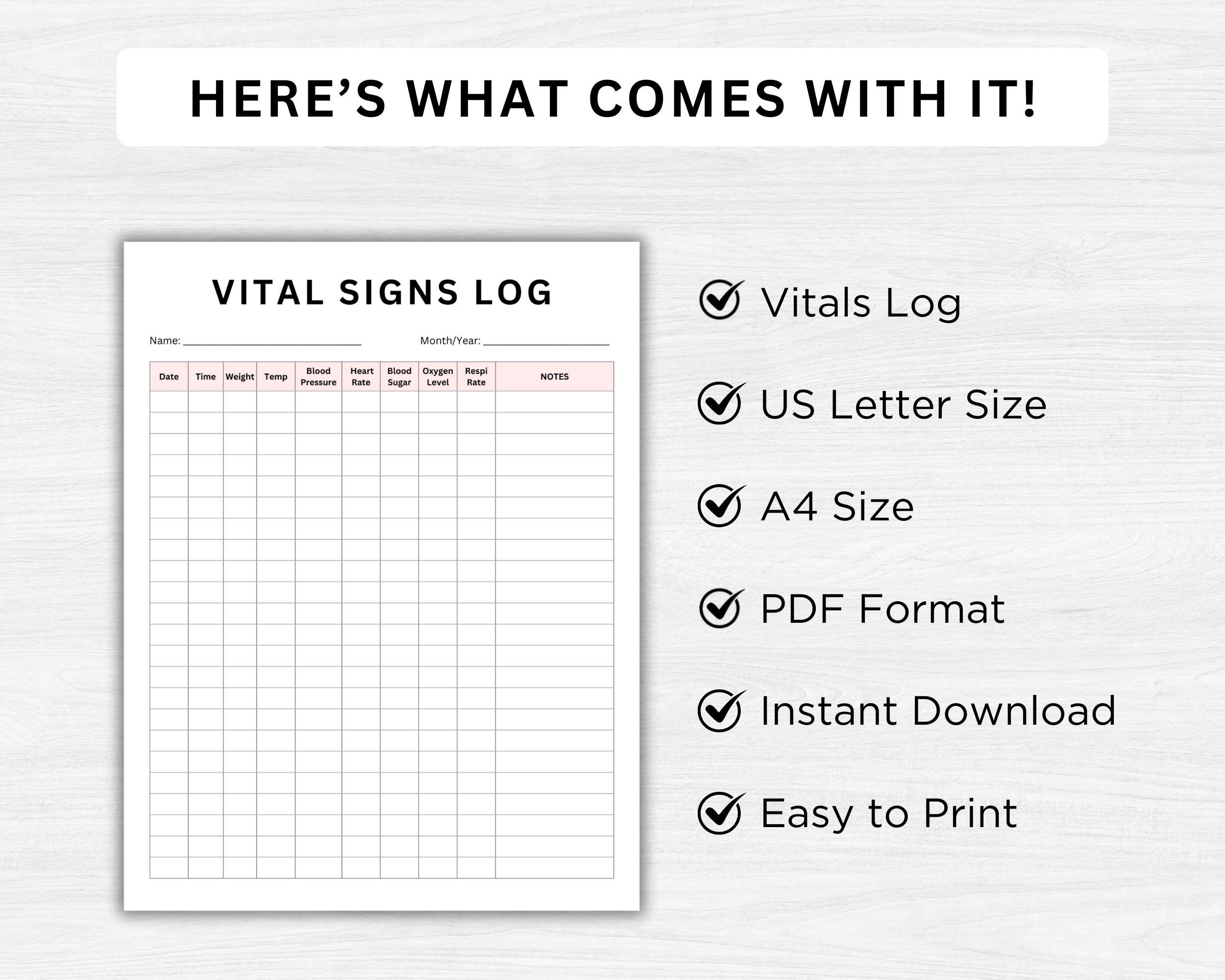 Vital Signs Tracker Printable. Vital Signs Sheet. Nursing Vitals Sheet ...