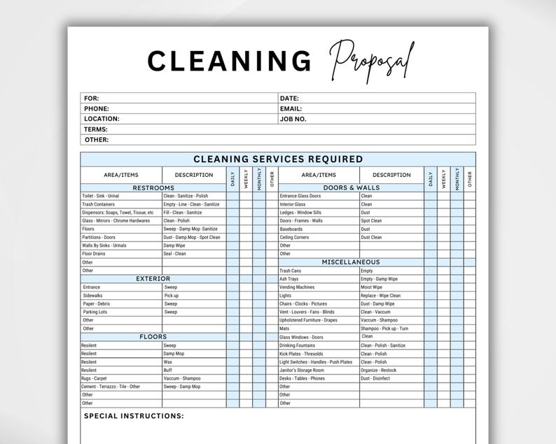 Cleaning Proposal Template for Janitorial Services, Professional ...