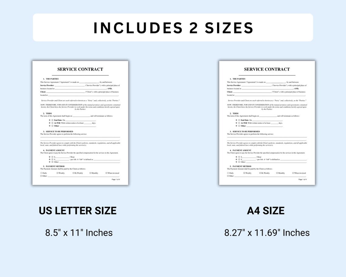 Editable Service Contract Template, Printable Services Contract ...