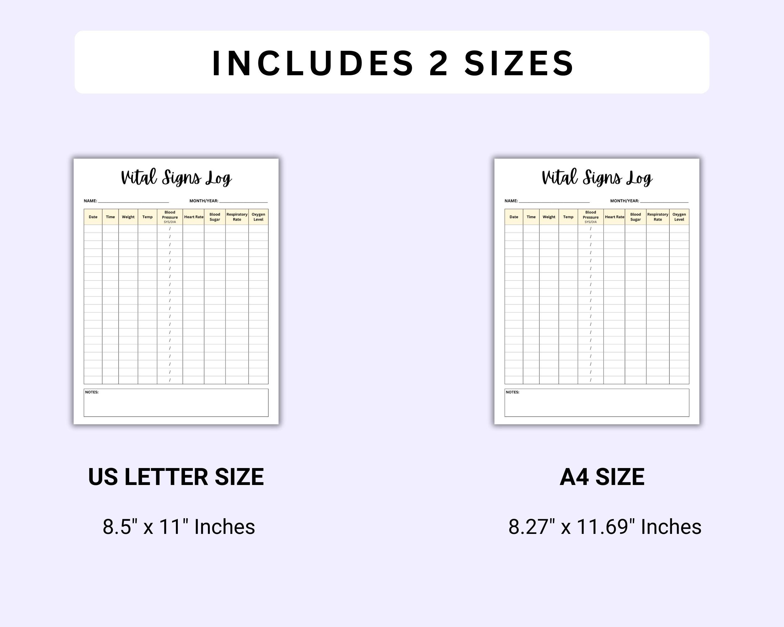 Vital Signs Log. Printable Vital Sign Chart. Nursing Vitals Sheet ...