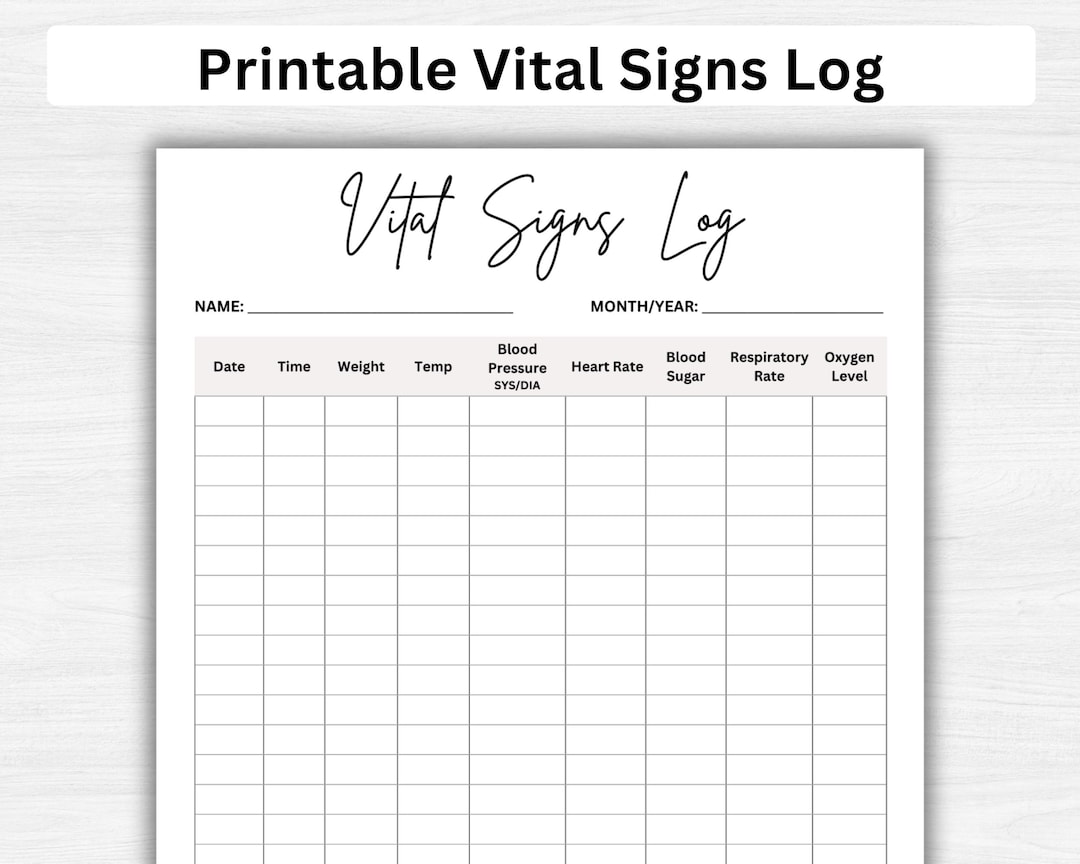 Vital Signs Log Printable | Vital Signs Tracker | Vital Signs Template ...