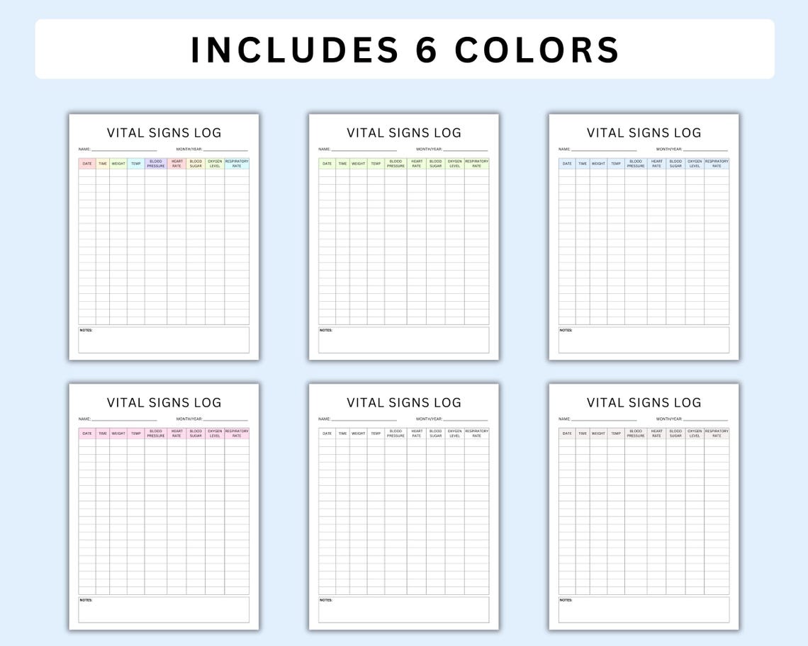 Printable Vital Signs Log, Daily Health Tracker, Vital Sign Tracker for ...