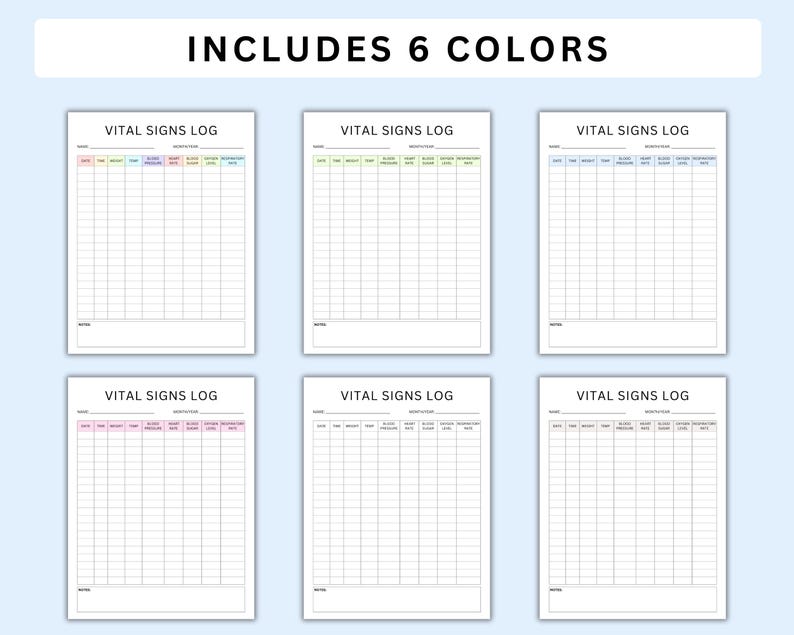 Printable Vital Signs Log. Daily Vitals Chart. Vital Signs Template for ...
