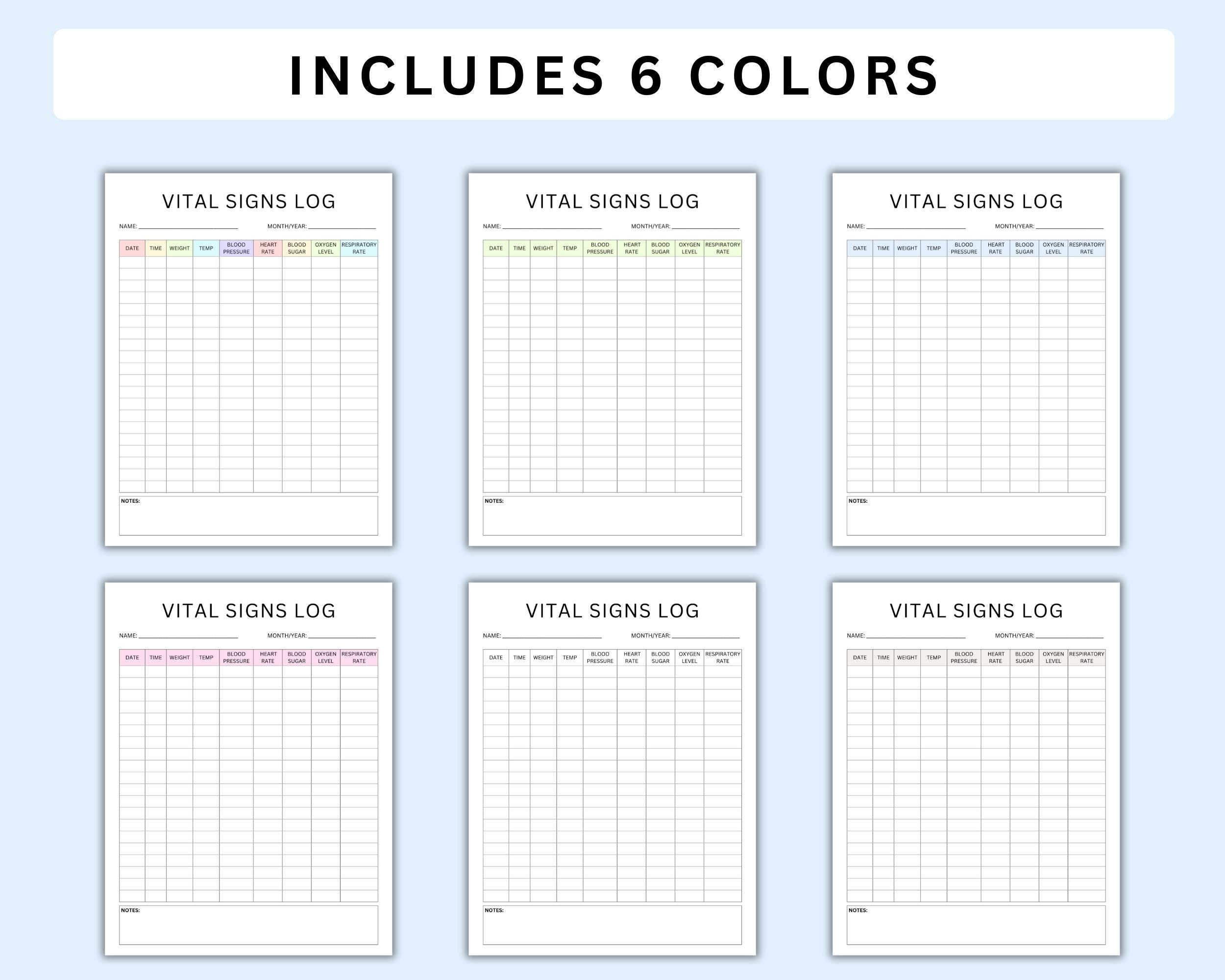 Printable Vital Signs Log. Daily Vitals Chart. Vital Signs Template for ...