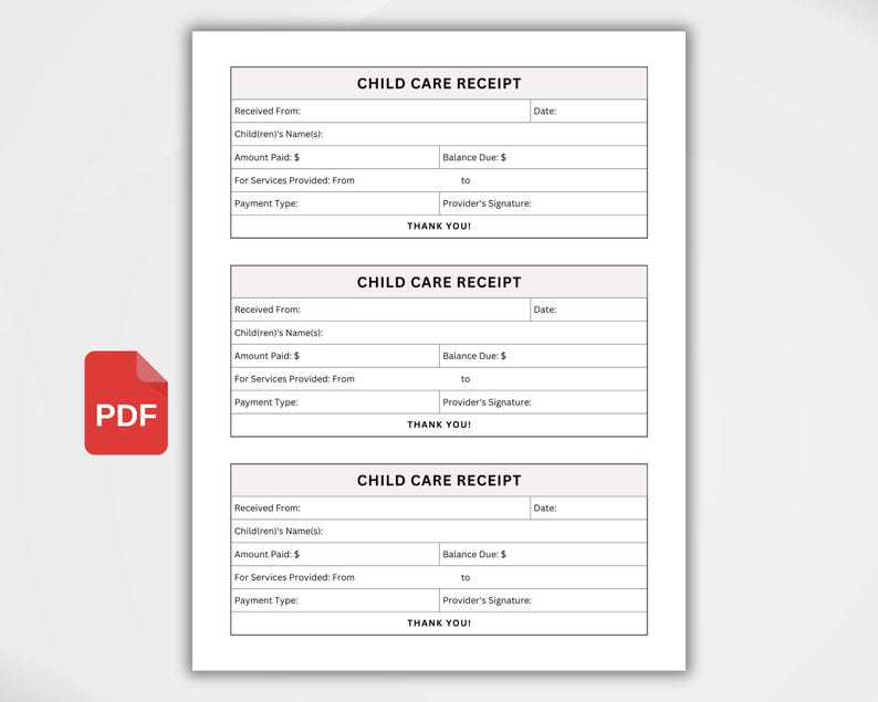 Daycare Receipt Printable, Child Care Payment Form, Childcare Receipt ...