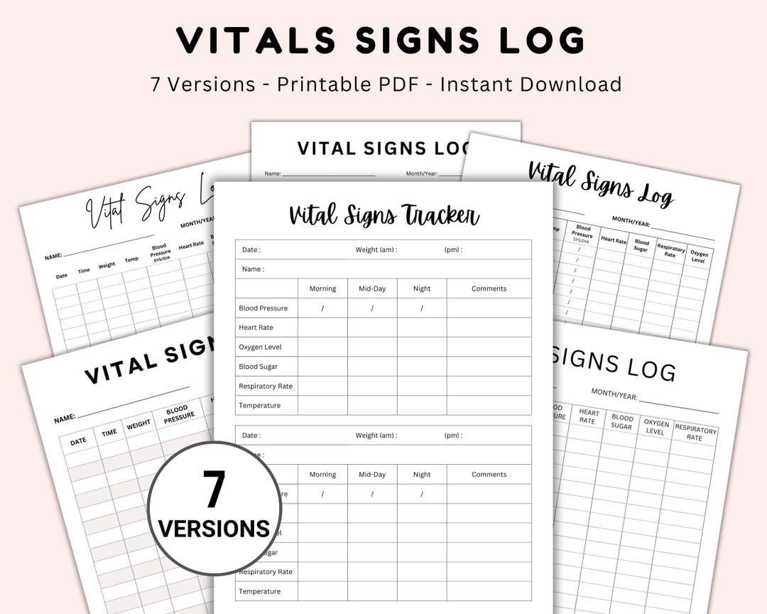 Printable Vital Signs Log Bundle. Daily Vitals Chart. Vital Signs Log ...