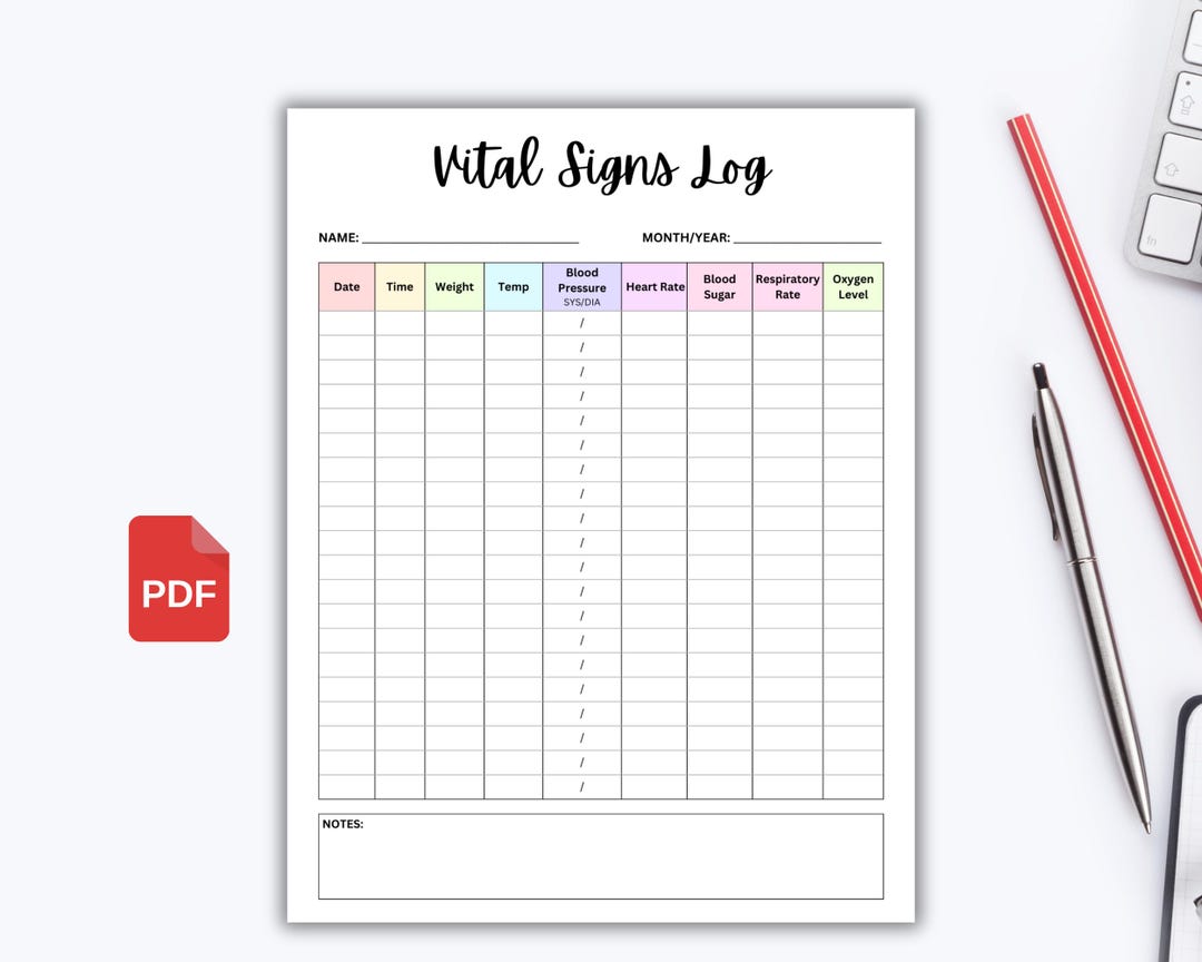 Vital Signs Log. Printable Vital Sign Chart. Nursing Vitals Sheet ...