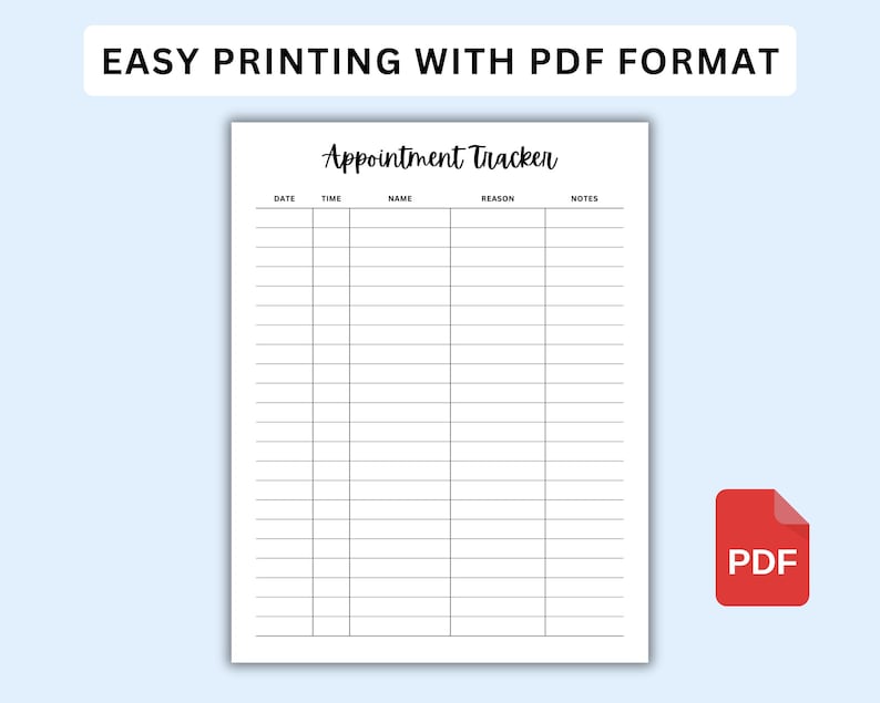 Simple Appointment Tracker Printable, Small Business Meeting Reminder ...