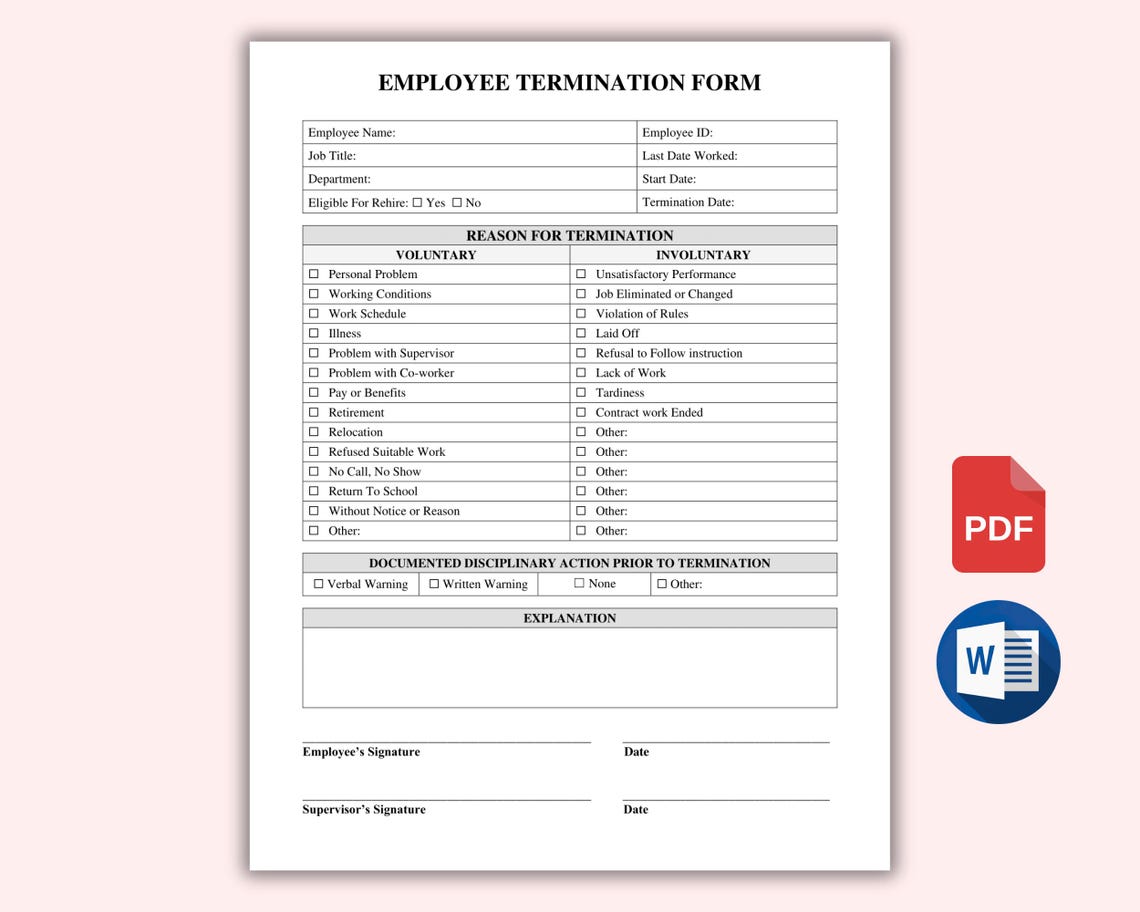Printable Employee Termination Form. Editable Employee Termination Form ...