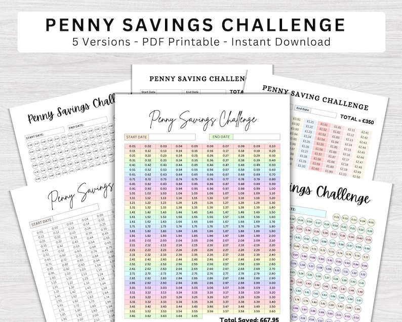 Penny Savings Challenge Tracker Printable, 365 Day Penny Saving Chart ...