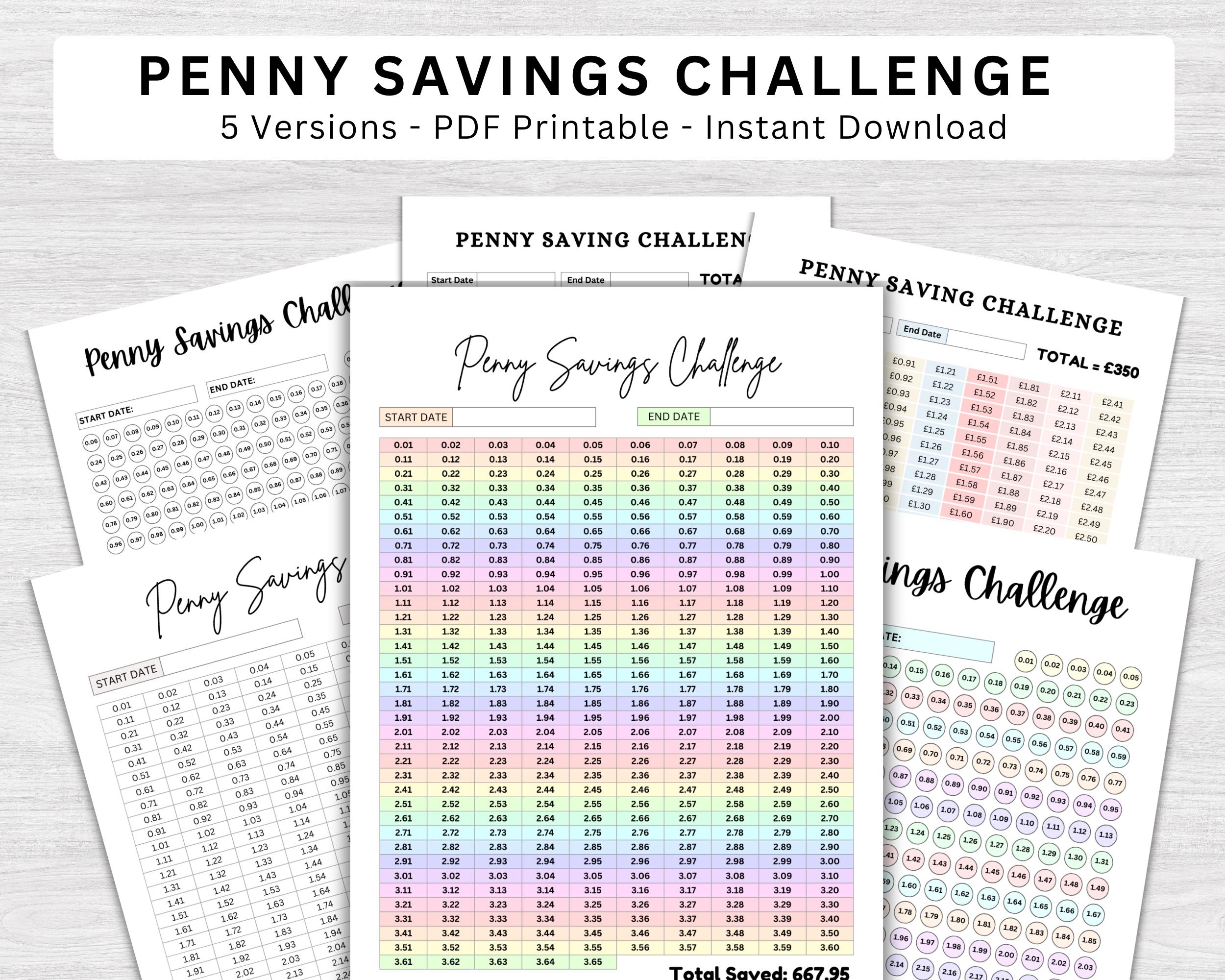Penny Savings Challenge Printable. One Penny Saving Challenge ...