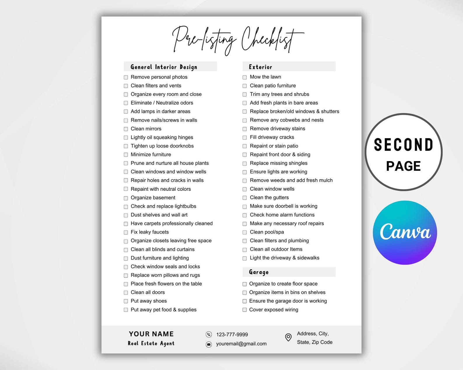 Pre-listing Checklist Templates, Home Seller Checklist, Real Estate ...