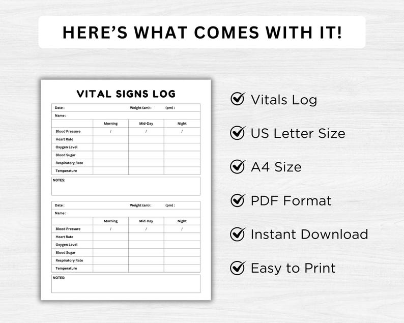 Vital Signs Log Printable, Vital Sign Chart, Nursing Vitals Sheet ...