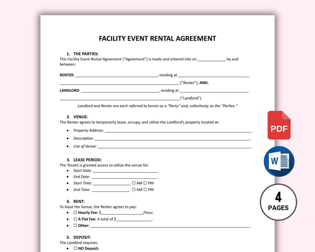 Venue Rental Agreement Template Editable, Event Venue Contract, Hall ...