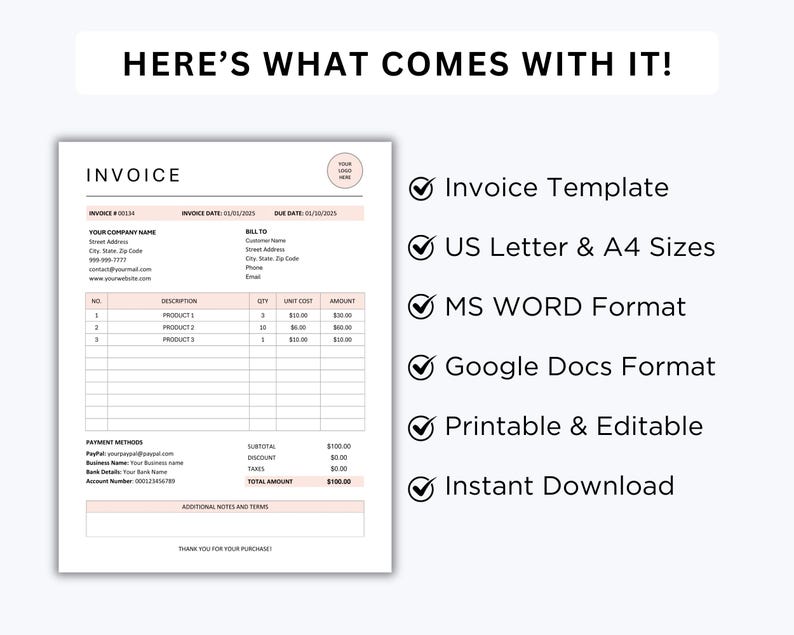 Invoice Template. Business Invoice. Modern Printable Billing Template ...