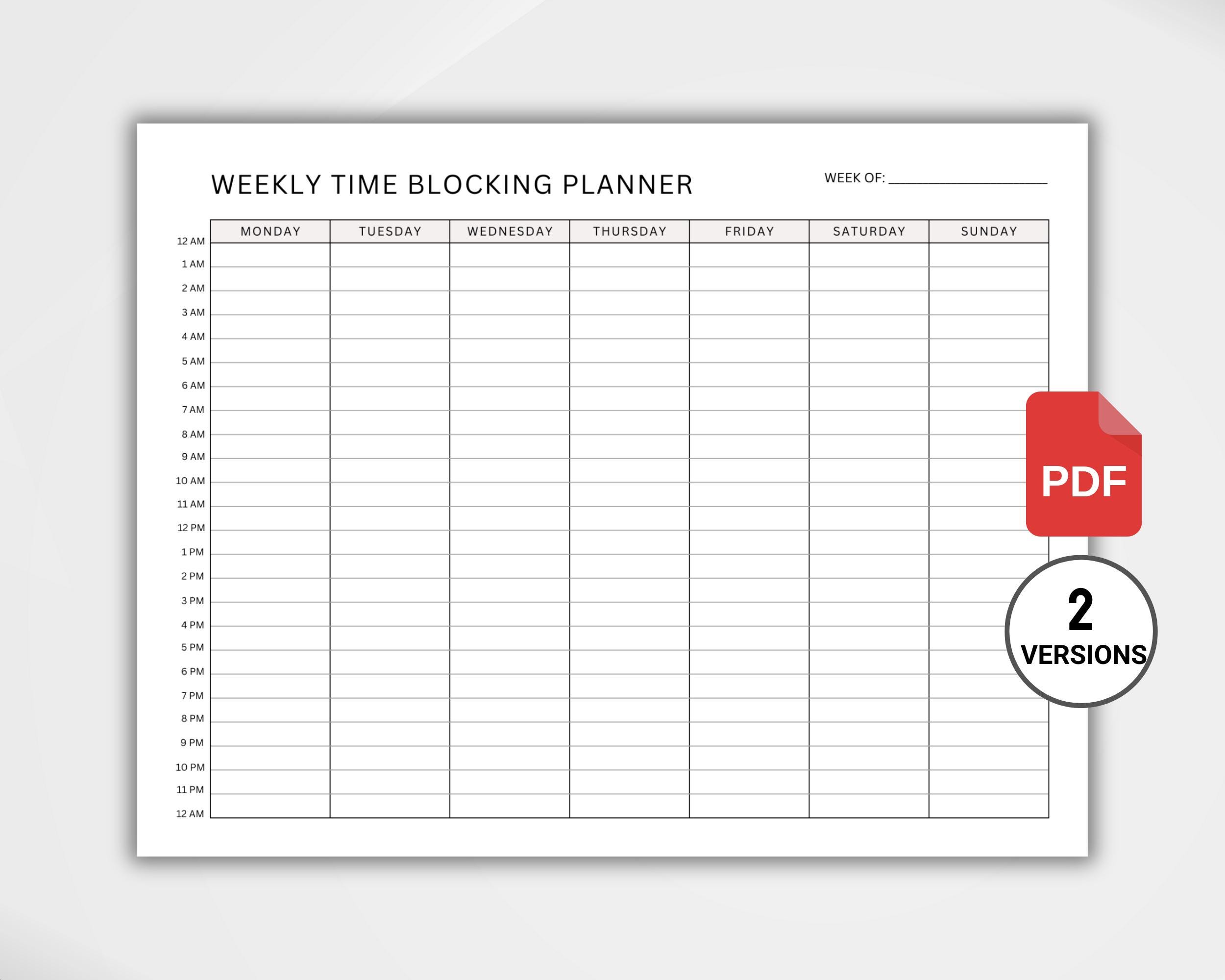 Weekly Time Blocking Planner, 24 Hour Schedule, Weekly Schedule Planner ...