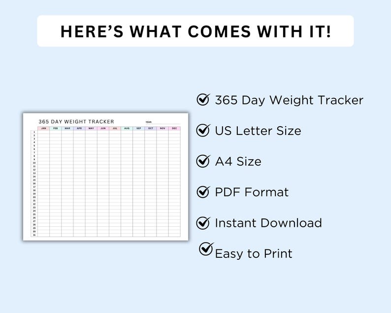 Printable 365 Day Weight Tracker. Daily Weight Journal. Weight Loss ...