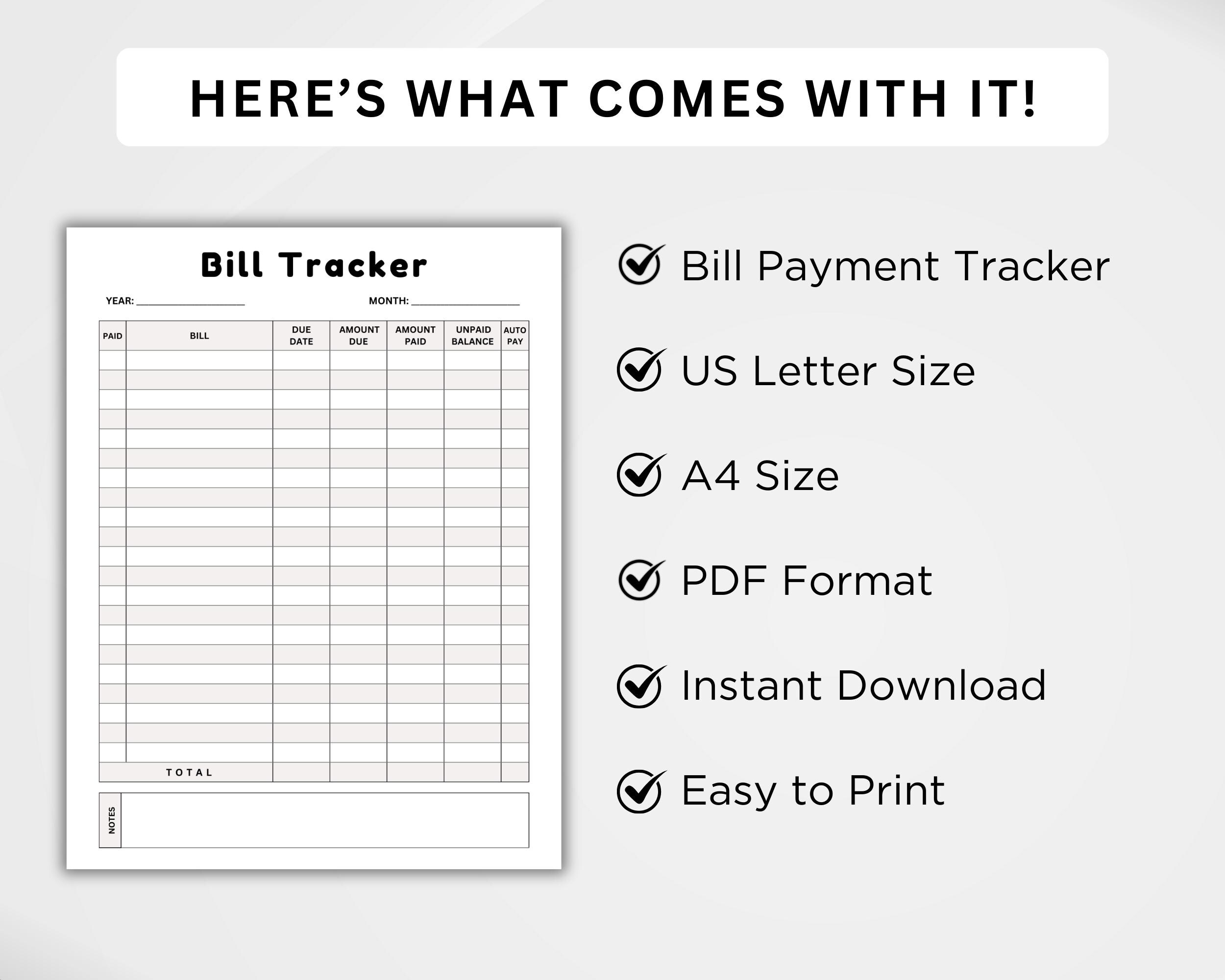 Bill Tracker Printable, Bill Organizer, Monthly Bill Payment Tracker ...