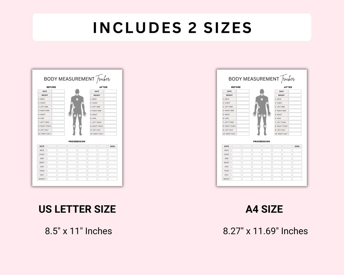 Fitness Progress Tracker Printable, Body Measurement Chart, Body ...