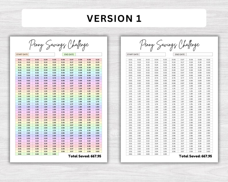 Penny Savings Challenge Printable. One Penny Saving Challenge ...