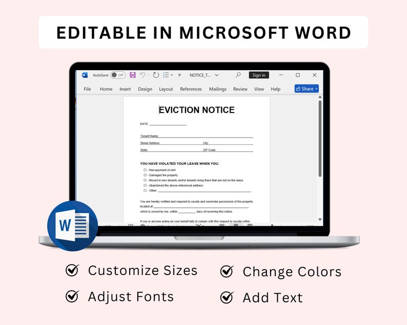 Printable Eviction Notice. Lease Termination Form. Editable Notice to ...