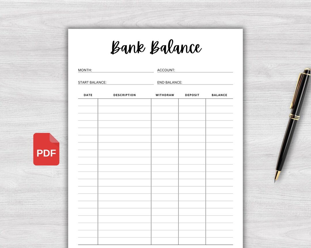 Printable Bank Balance. Bank Account Log. Savings Sheet. Banking Record ...