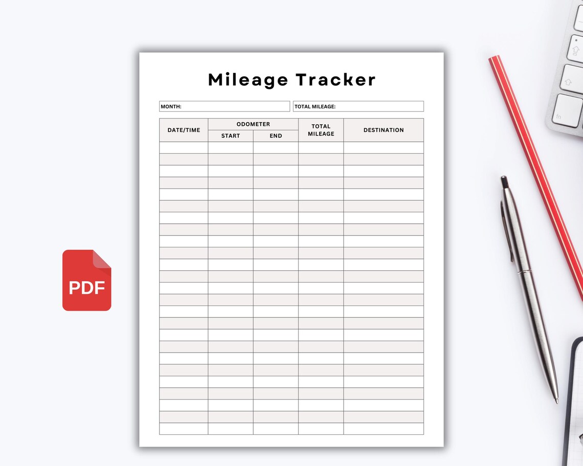 Printable Mileage Log PDF | Business Car Trip Tracker | Work Odometer ...